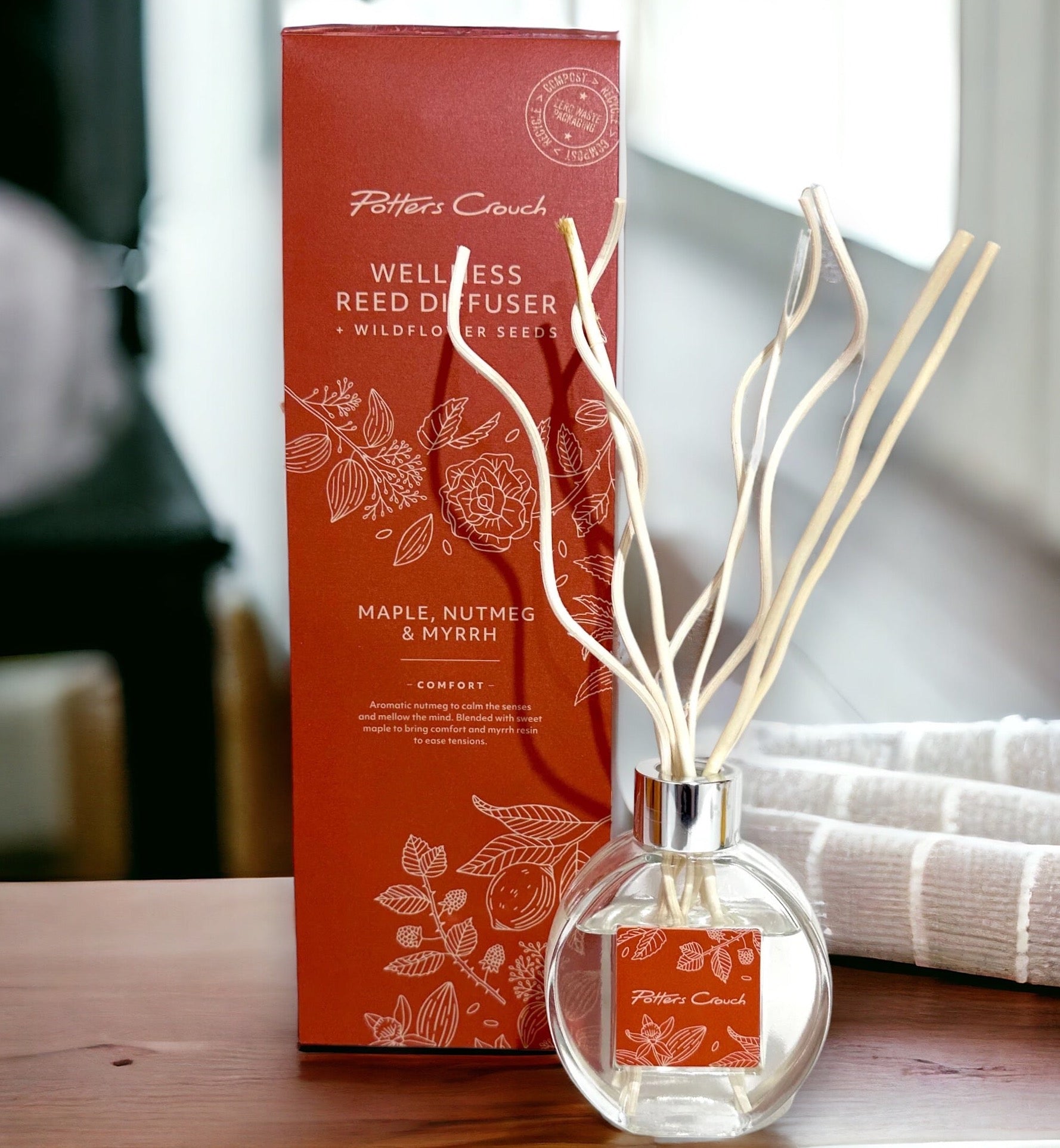 Maple, Nutmeg & Myrrh Wellness Reed Diffuser – Potters Crouch Candles